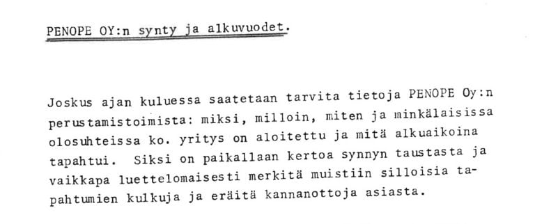 PENOPE OY:n synty ja alkuvuodet - Penope